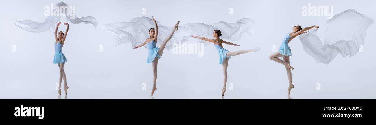 Collage of portraits of one young beautiful female ballet dancer in ...