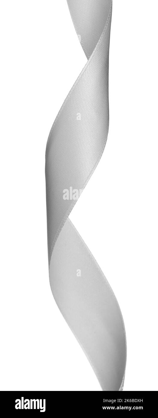 Vertical silver satin ribbon isolated on white background Stock Photo ...