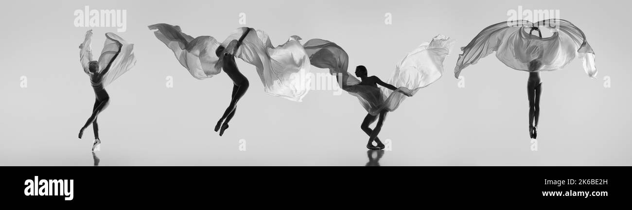 Monochrome. Young beautiful female ballet dancer in different images ...