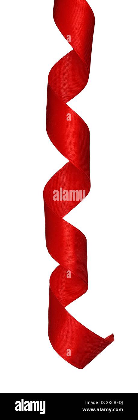 Curly vertical red ribbon isolated on white background Stock Photo - Alamy