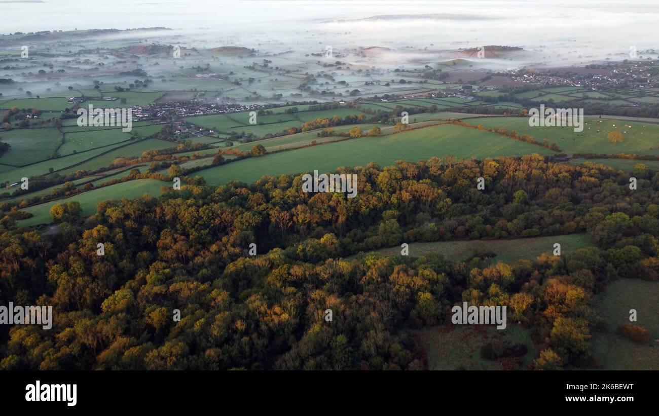 The Somerset levels are covered in morning mist and fog as seen from ...