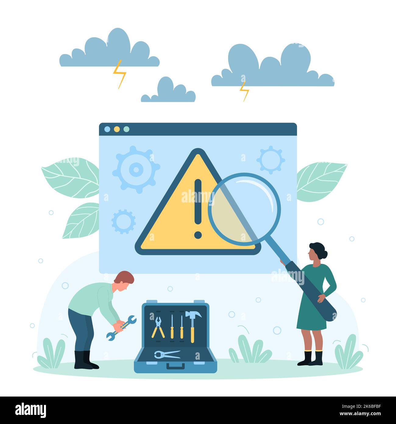 System error of software vector illustration. Cartoon tiny people ...