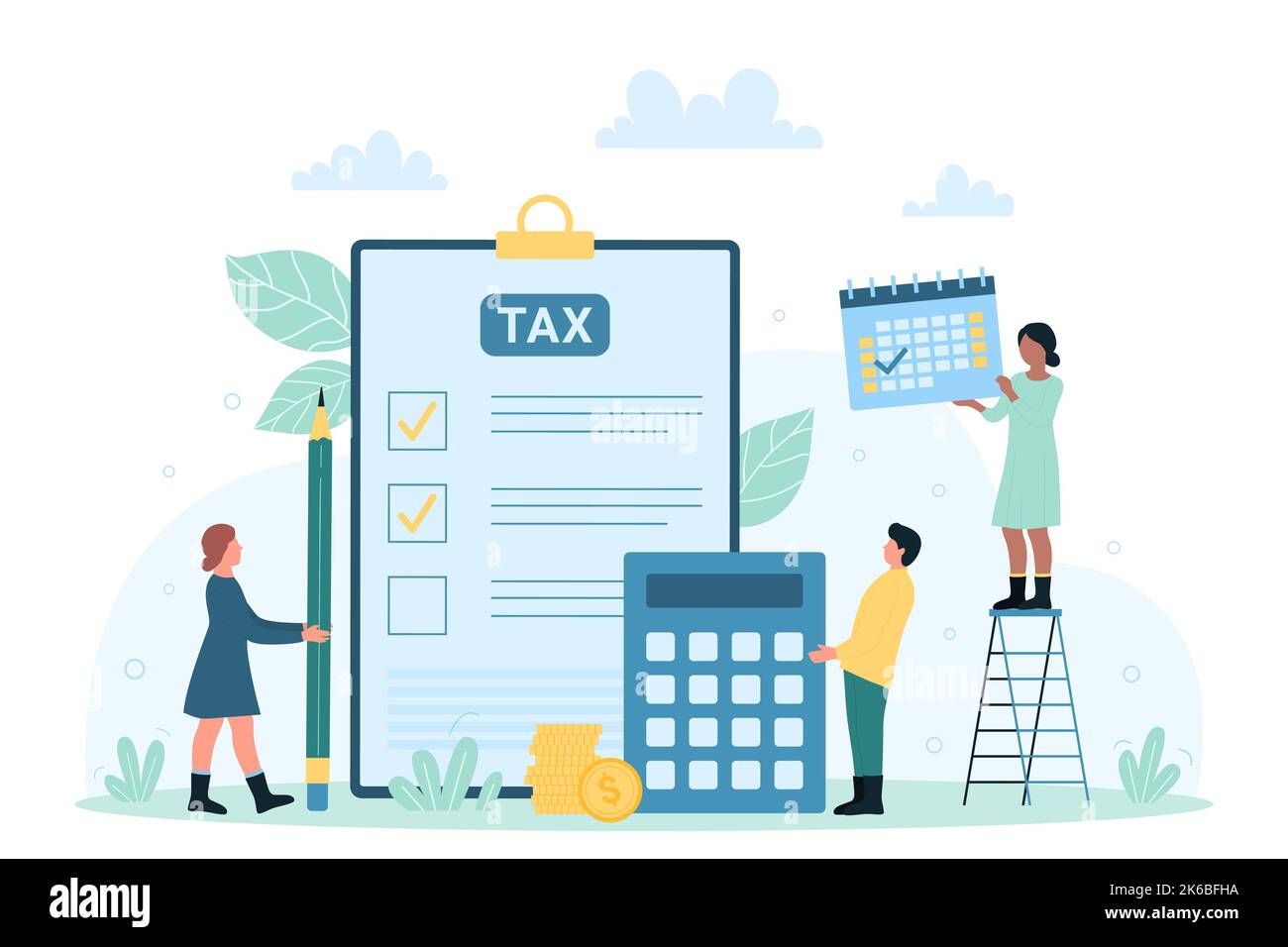 Tax form calculation, paperwork and taxation service vector ...