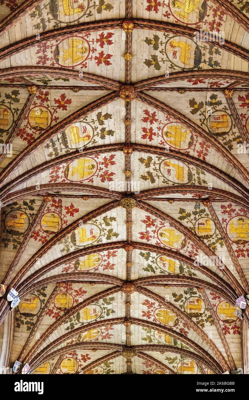Low angle view of St Alban's Cathedral chancel with its restored ...