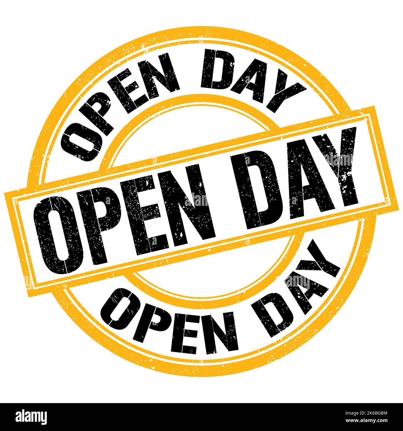OPEN DAY text written on yellow-black round stamp sign Stock Photo - Alamy