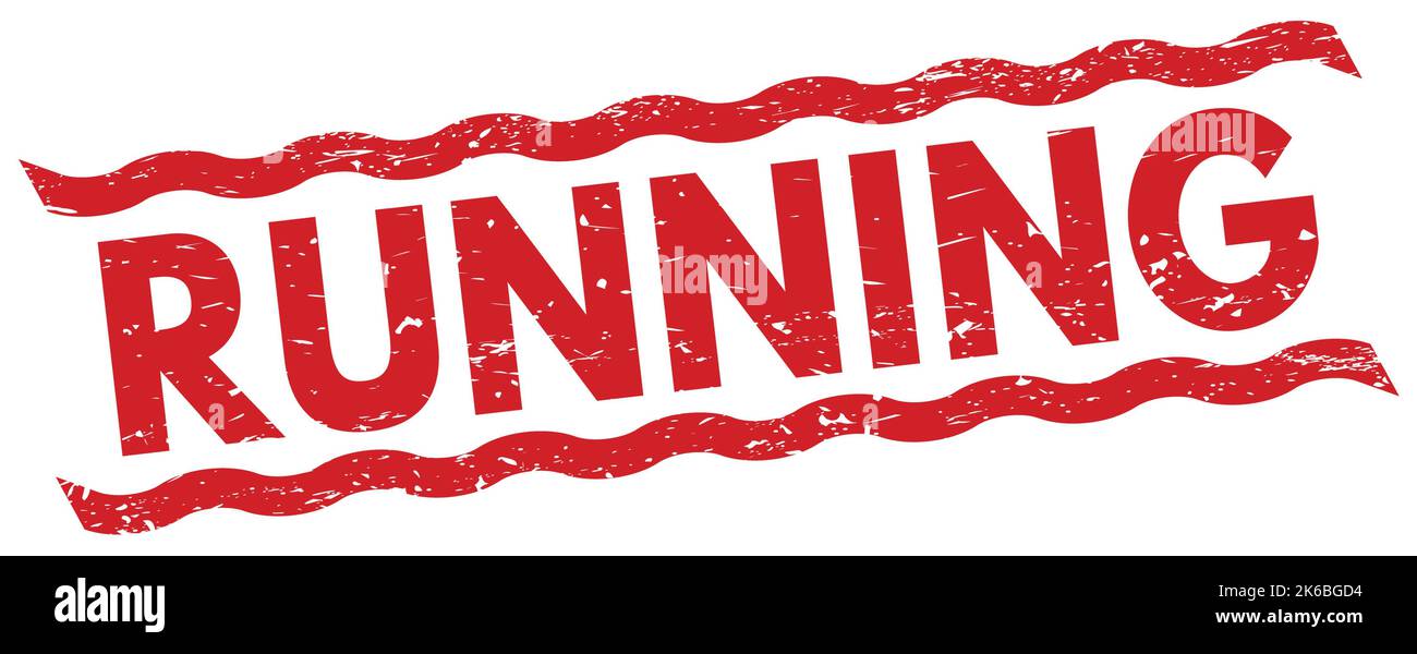 RUNNING text written on red lines stamp sign Stock Photo - Alamy