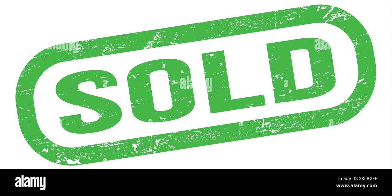 SOLD, text written on green rectangle stamp sign Stock Photo - Alamy