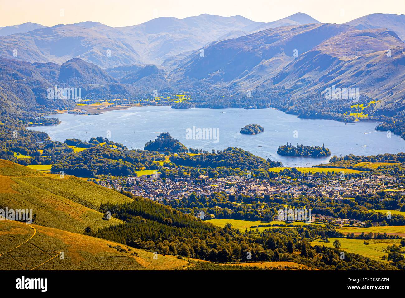 Aerial view of hills around Keswick in Lake District, a region and ...