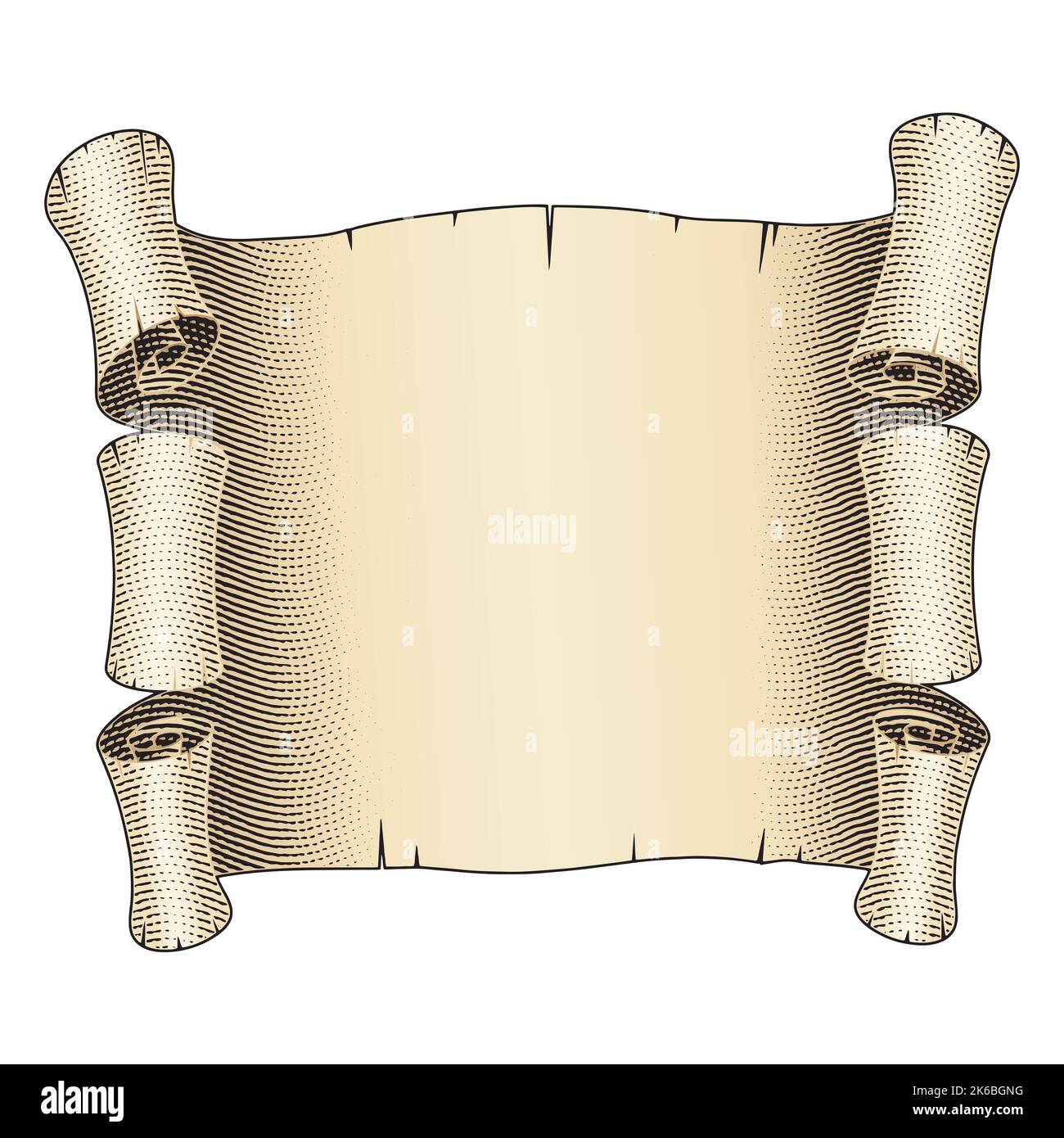 Illustration of Scratchboard Engraved Big Curled Banner with Beige Fill ...