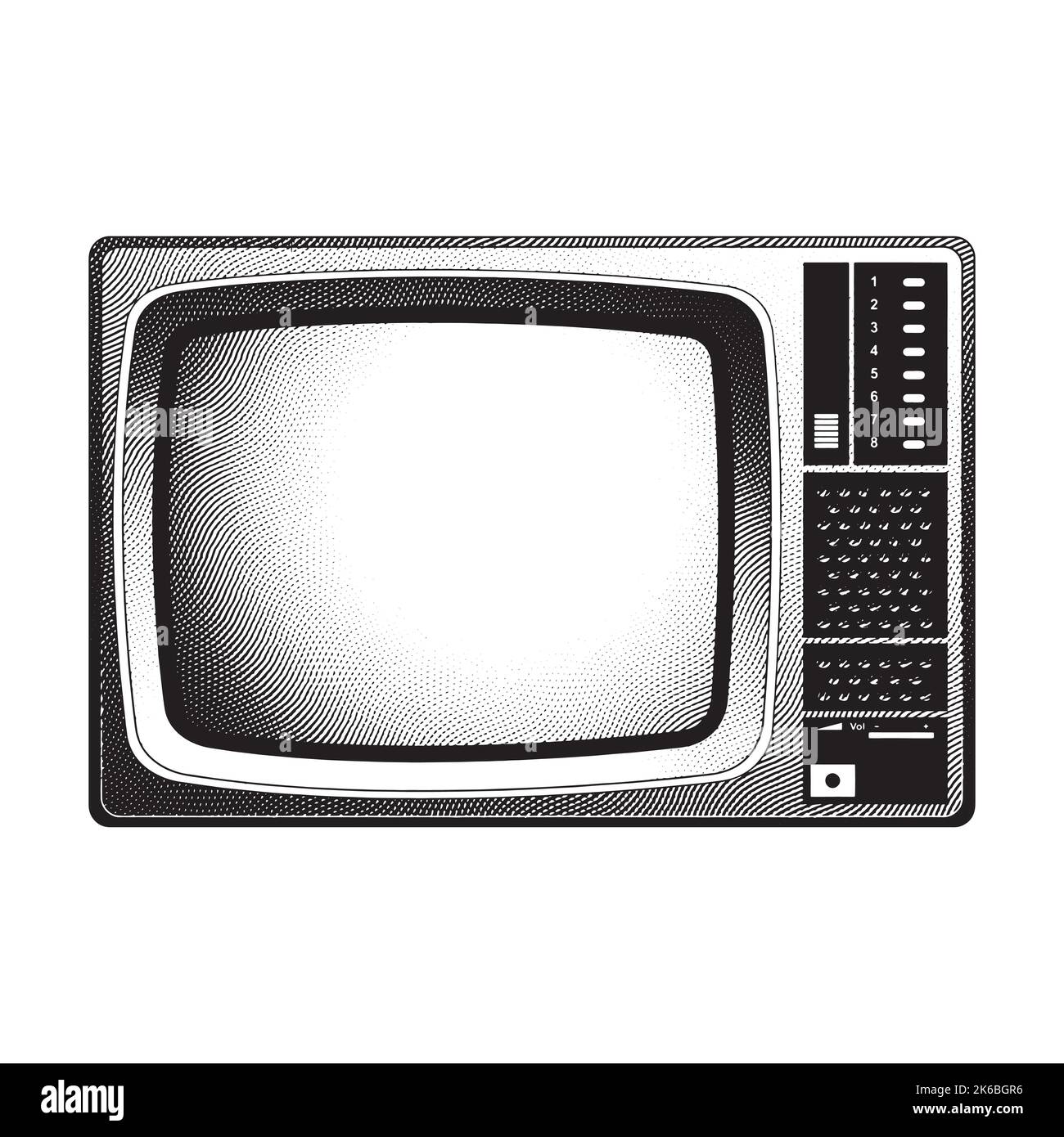 Illustration of Scratchboard Engraved CRT TV isolated on a White ...