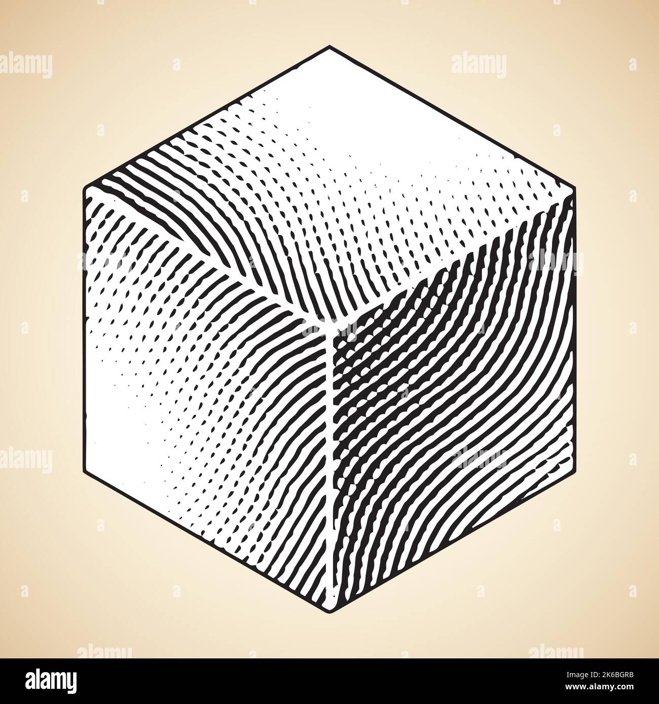 Illustration of Scratchboard Engraved Cube with White Fill isolated on ...