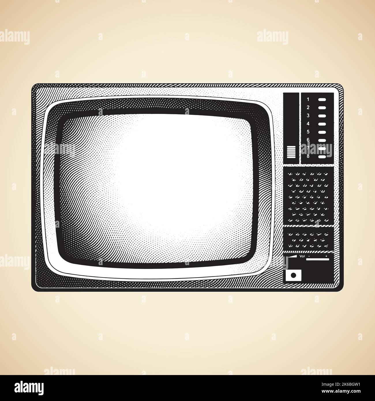 Illustration of Scratchboard Engraved CRT TV with White Fill isolated ...