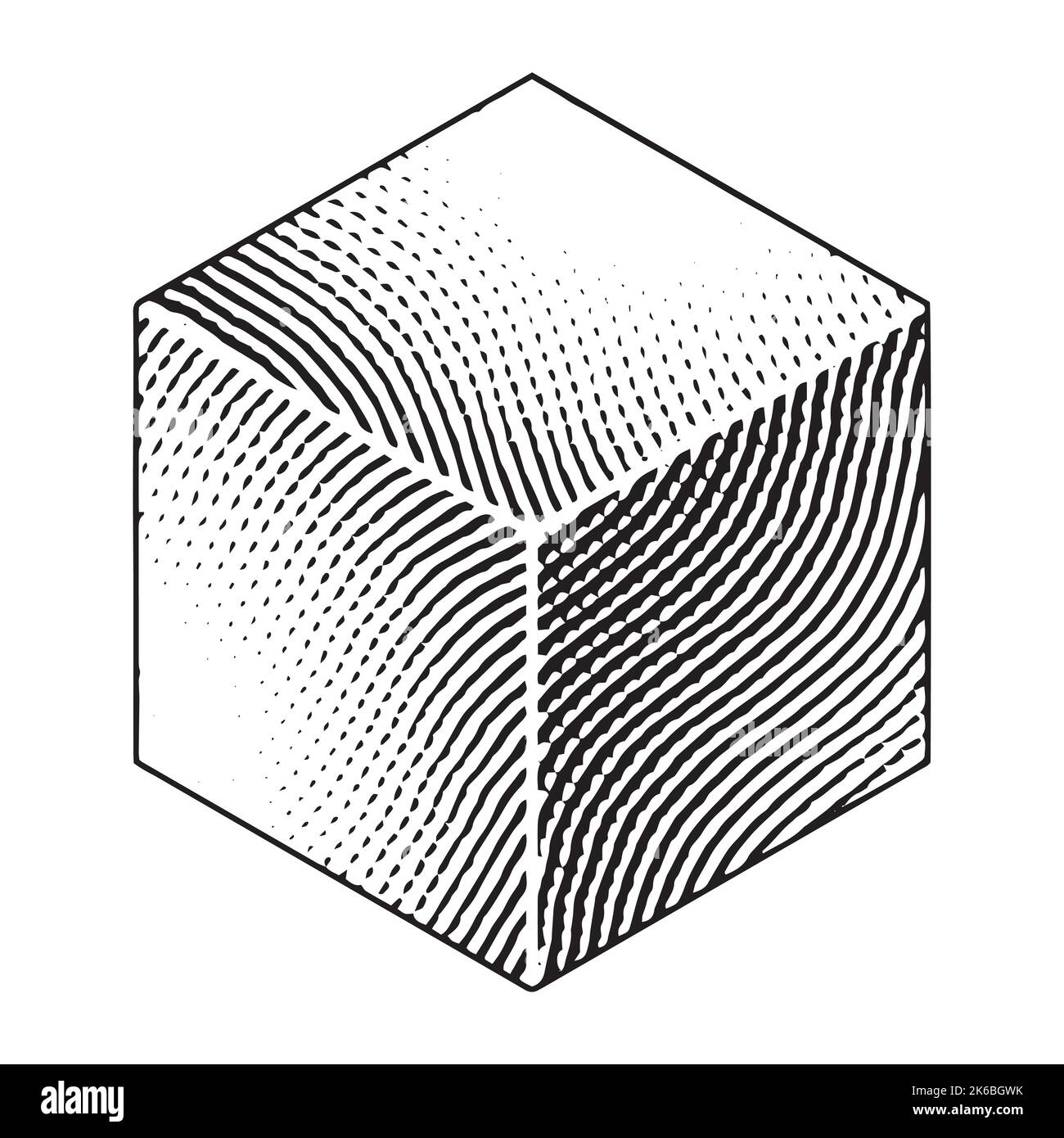 Illustration of Scratchboard Engraved Cube isolated on a White ...