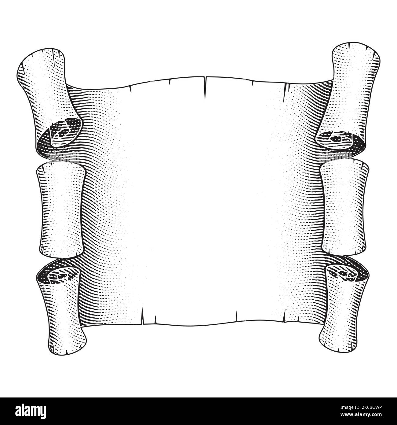 Illustration of Scratchboard Engraved Curled Big Banner isolated on a ...