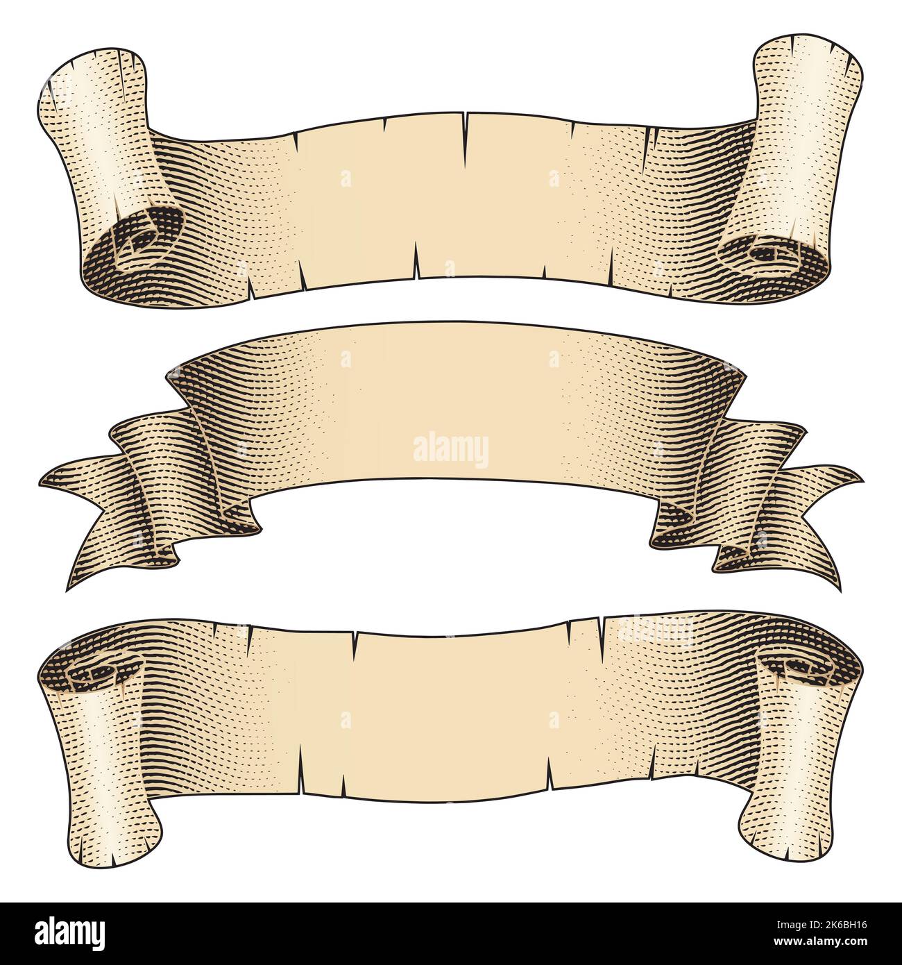 Illustration of Scratchboard Engraved Curly Paper Banner with Beige ...