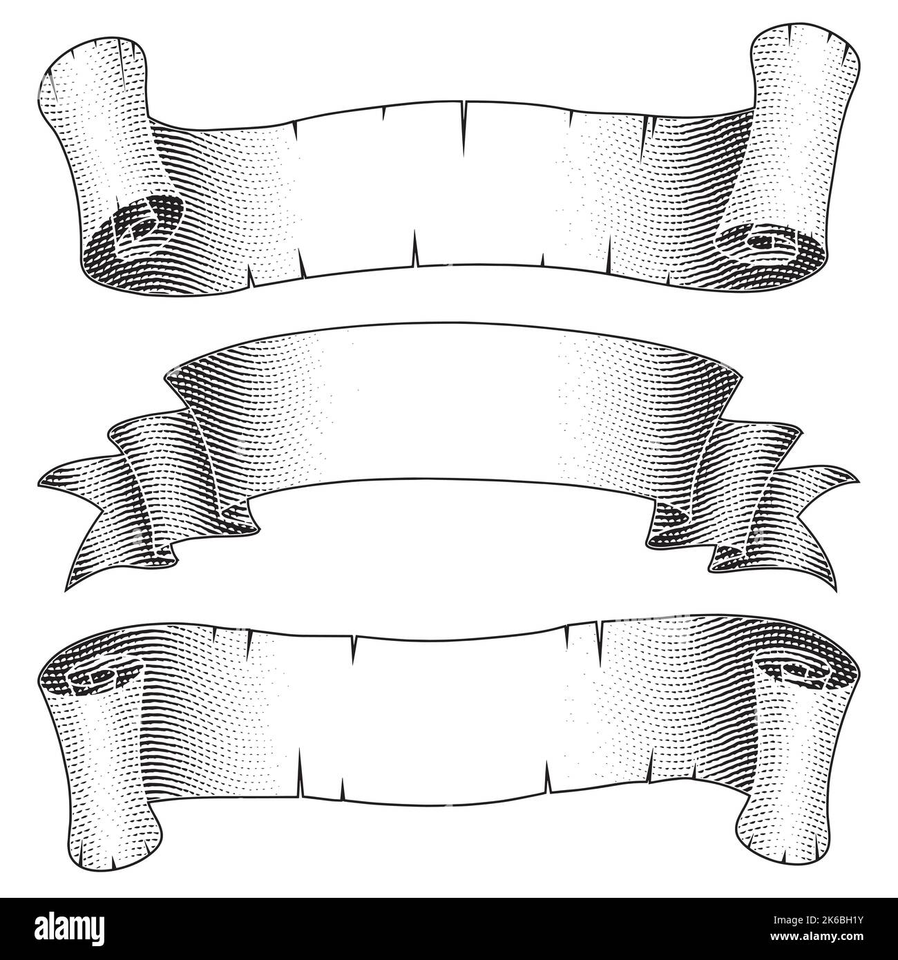 Illustration of Scratchboard Engraved Curly Paper Banner isolated on a ...