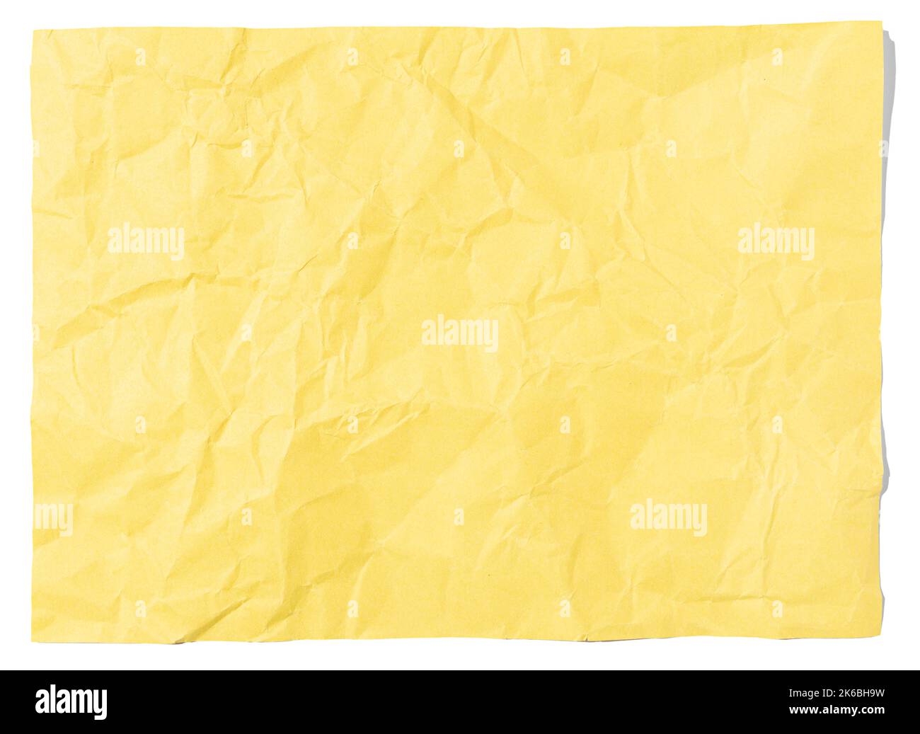 Blank Yellow crumpled paper sheet isolated on white. Template Mock up ...