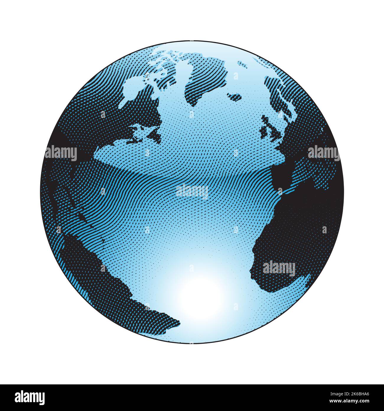 Illustration of Scratchboard Engraved Globe Illustration with Blue Fill ...