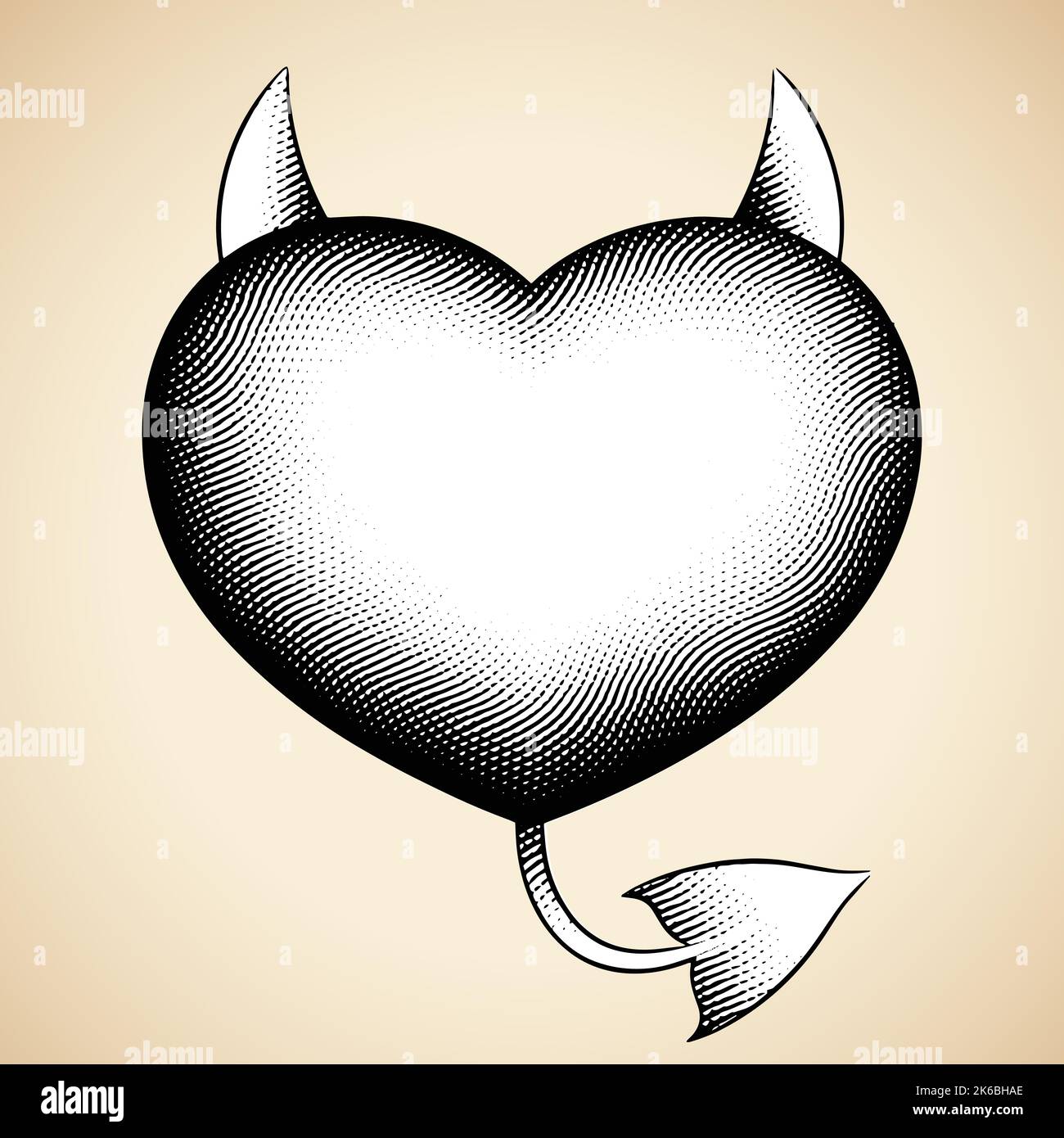 Illustration of Scratchboard Engraved Evil Heart with White Fill isolated on a White Background ...