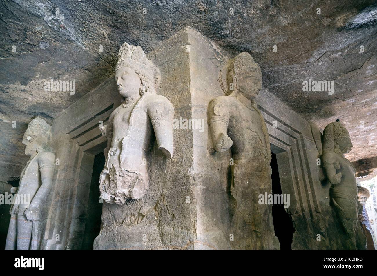 Ancient statues of the Elephanta Caves on Elephanta Island, Mumbai ...