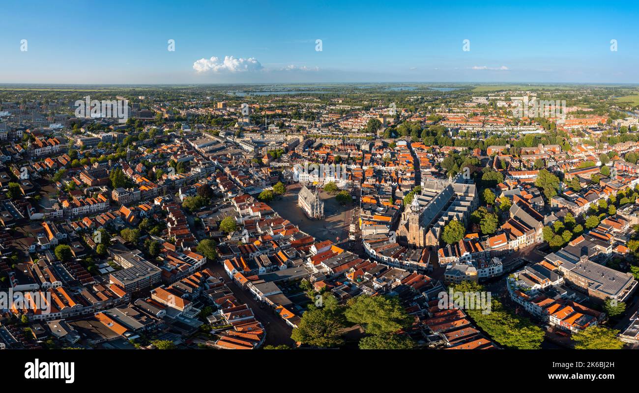 Aerial view of the city of Delft with the City Hall, a Renaissance ...
