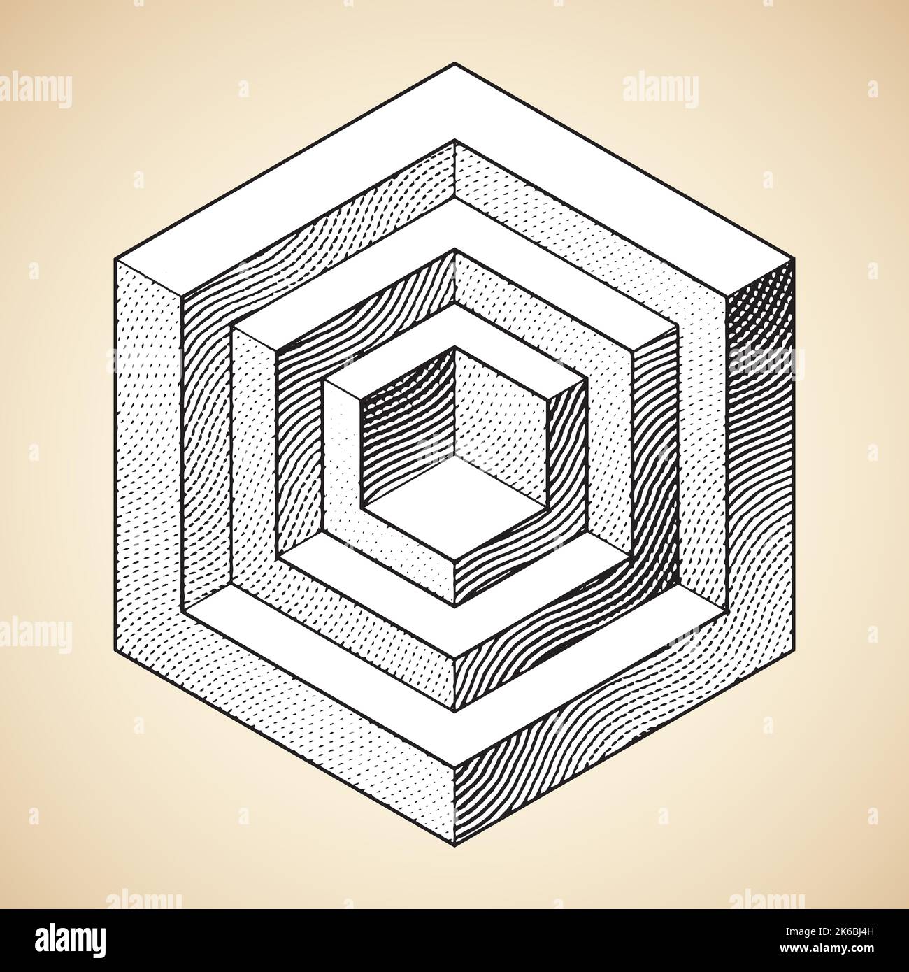 Illustration of Scratchboard Engraved Cubical Shapes with White Fill ...