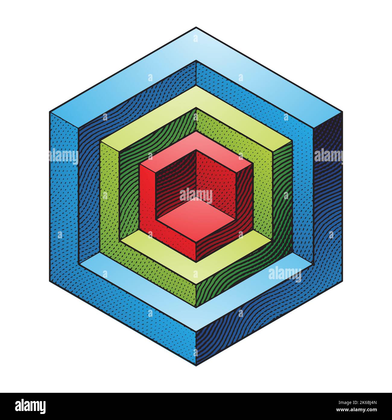 Illustration of Scratchboard Engraved Cubical Shapes with Colorful Fill ...