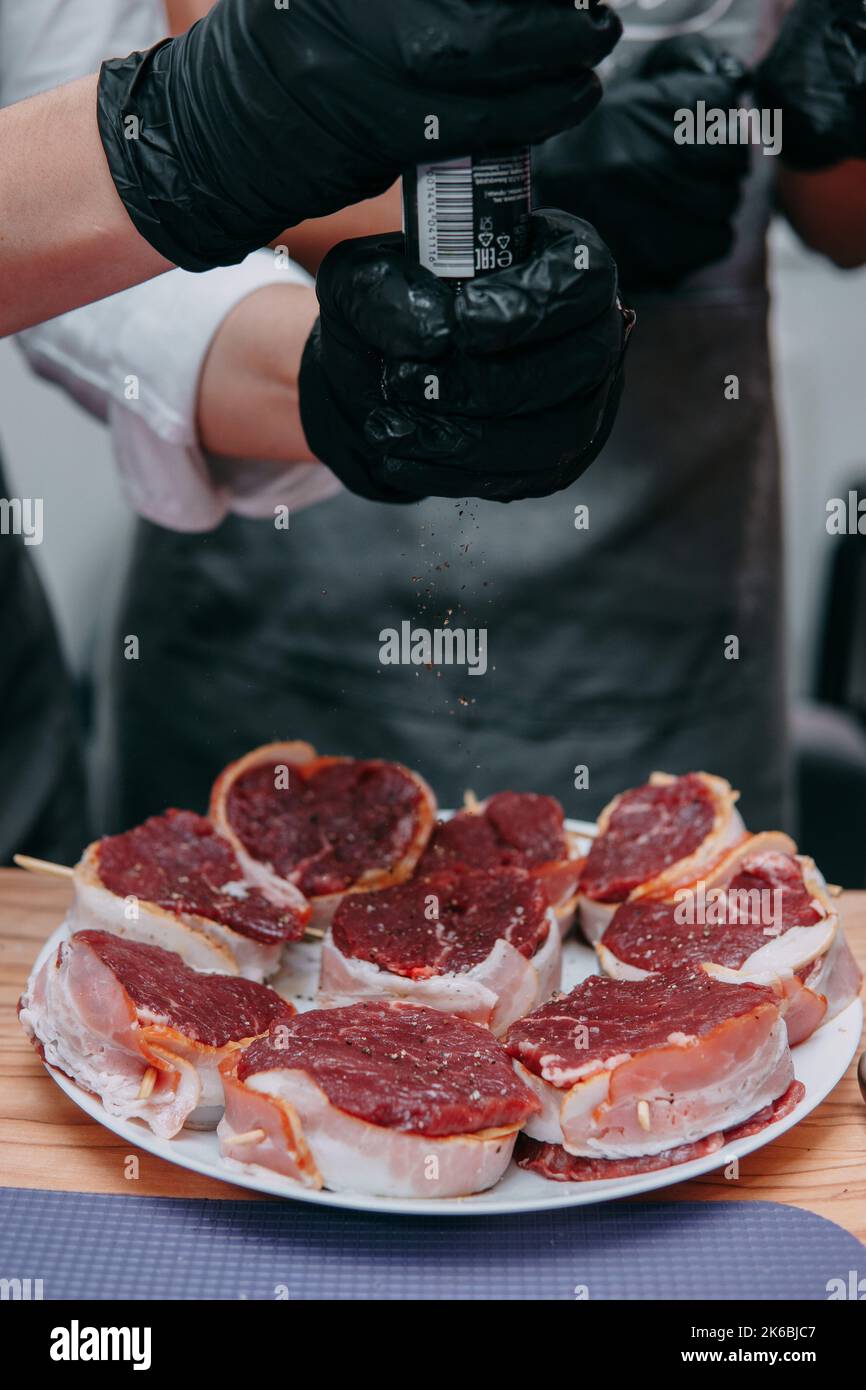 Cooking minion steak at a cooking class. Homemade food Stock Photo - Alamy