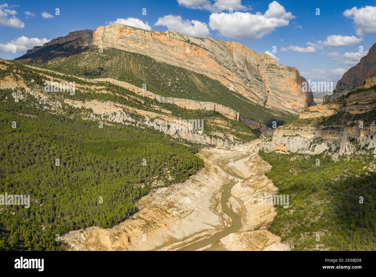 Canelles reservoir almost empty during the 2022 drought in front of the ...