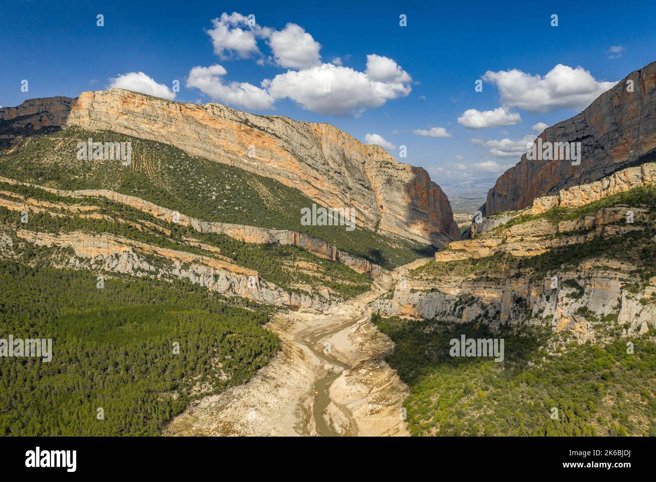 Canelles reservoir almost empty during the 2022 drought in front of the ...