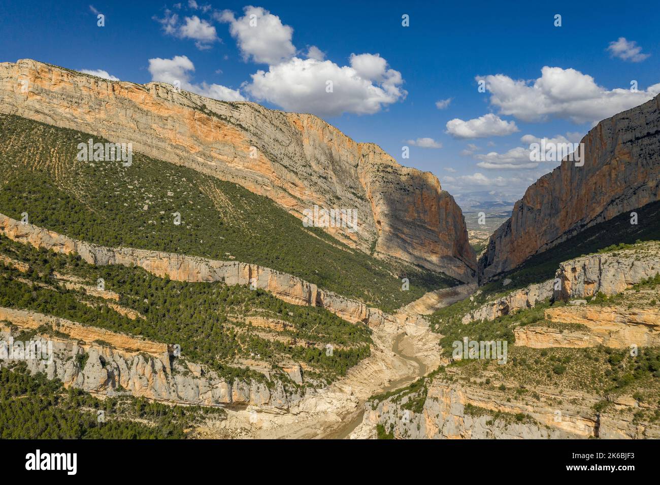 Canelles reservoir almost empty during the 2022 drought in front of the ...