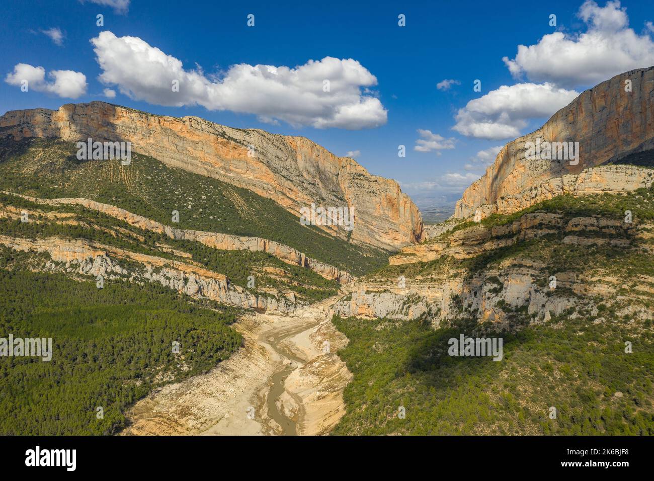 Canelles reservoir almost empty during the 2022 drought in front of the ...