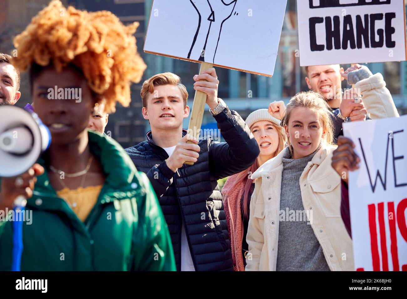 Protestors With Placards And Megaphone On Black Lives Matter ...