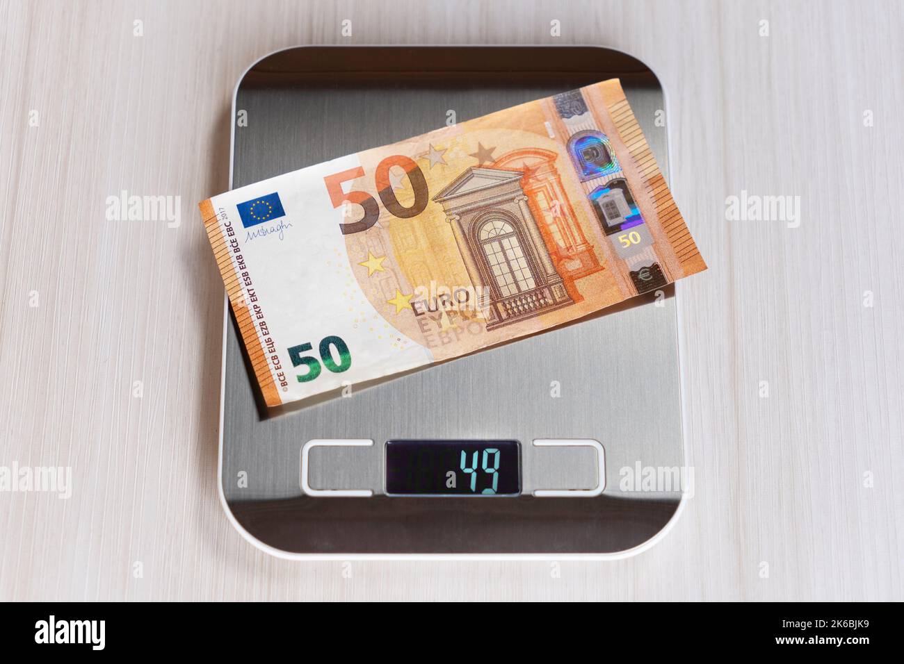 euro bills on the electronic scales, a symbol of cost reduction ...