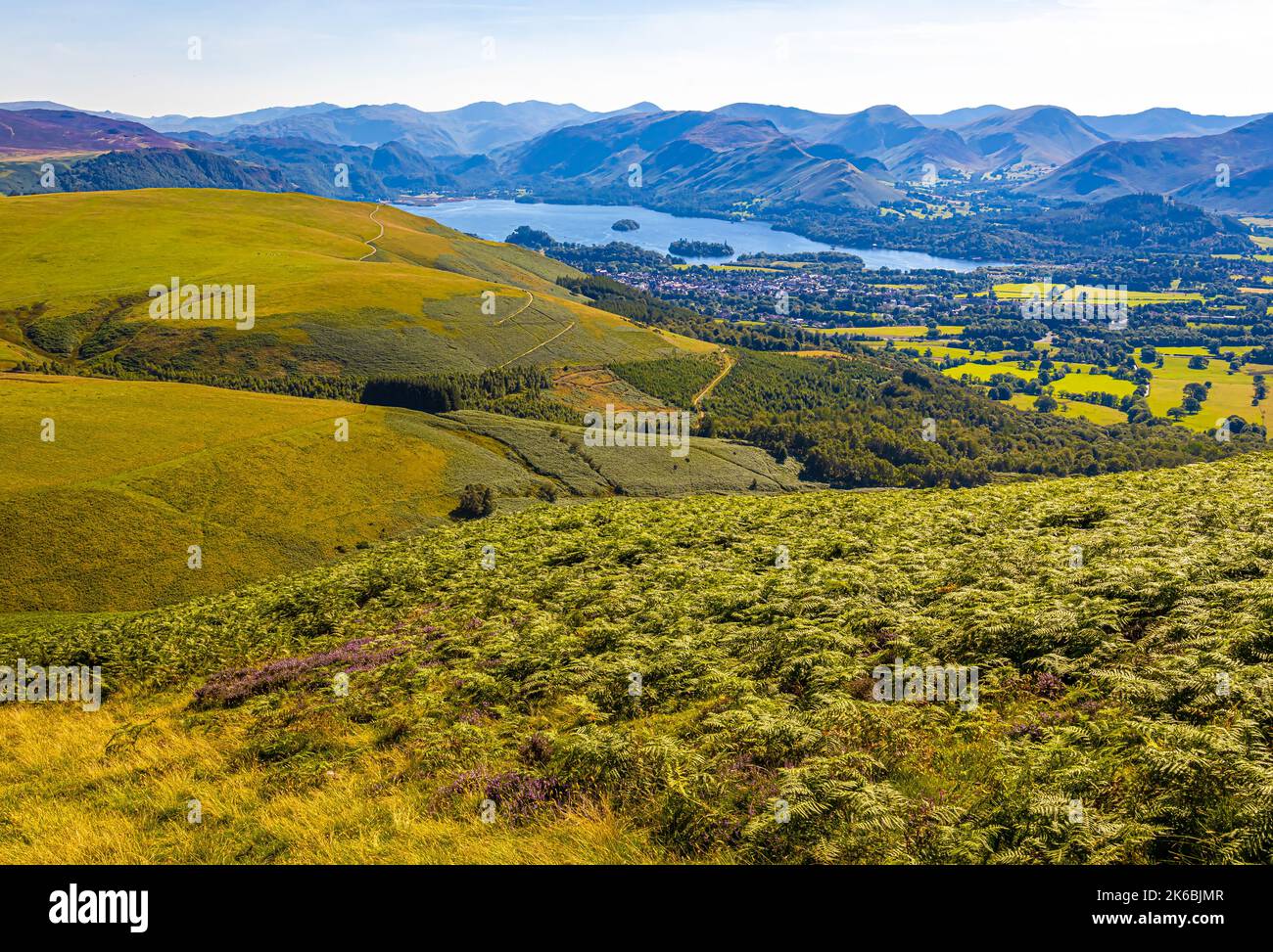 Aerial view of hills around Keswick in Lake District, a region and ...