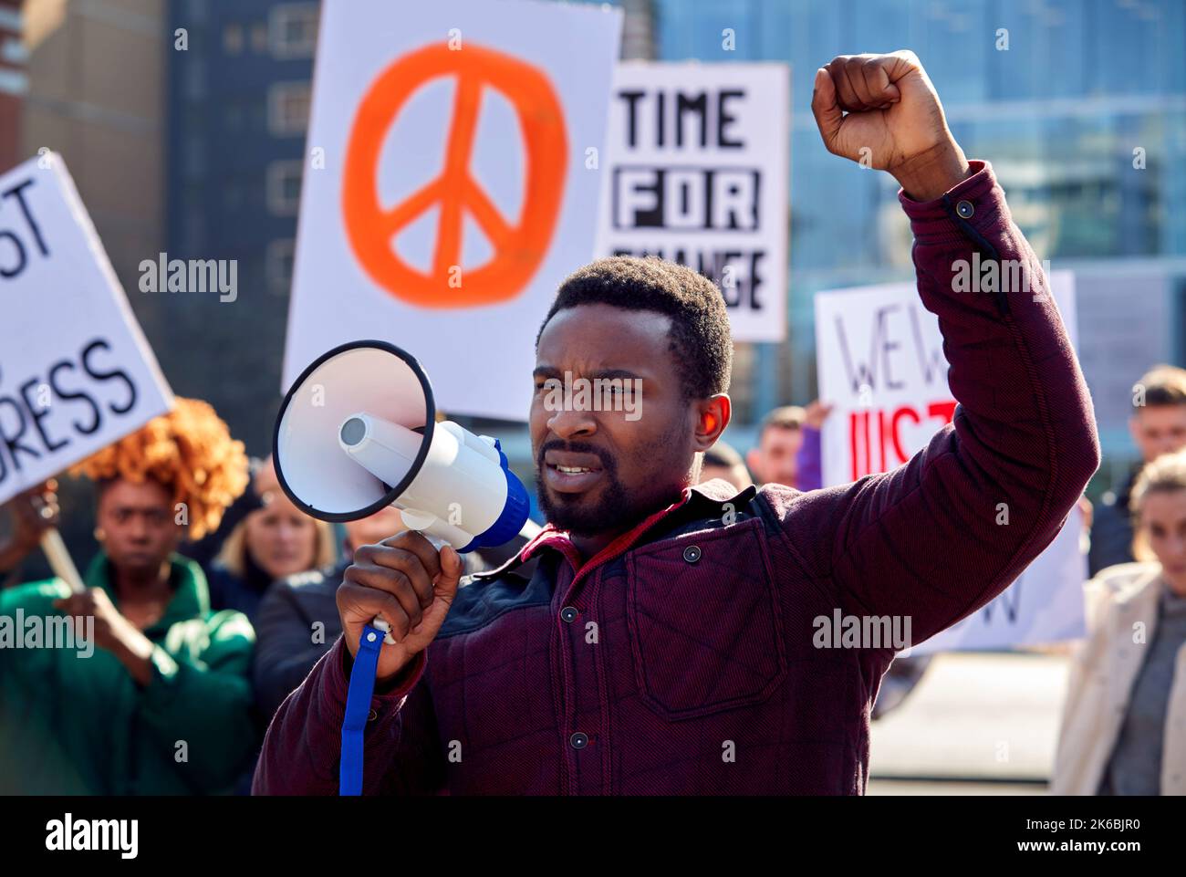 Protestors With Placards And Megaphone On Black Lives Matter ...