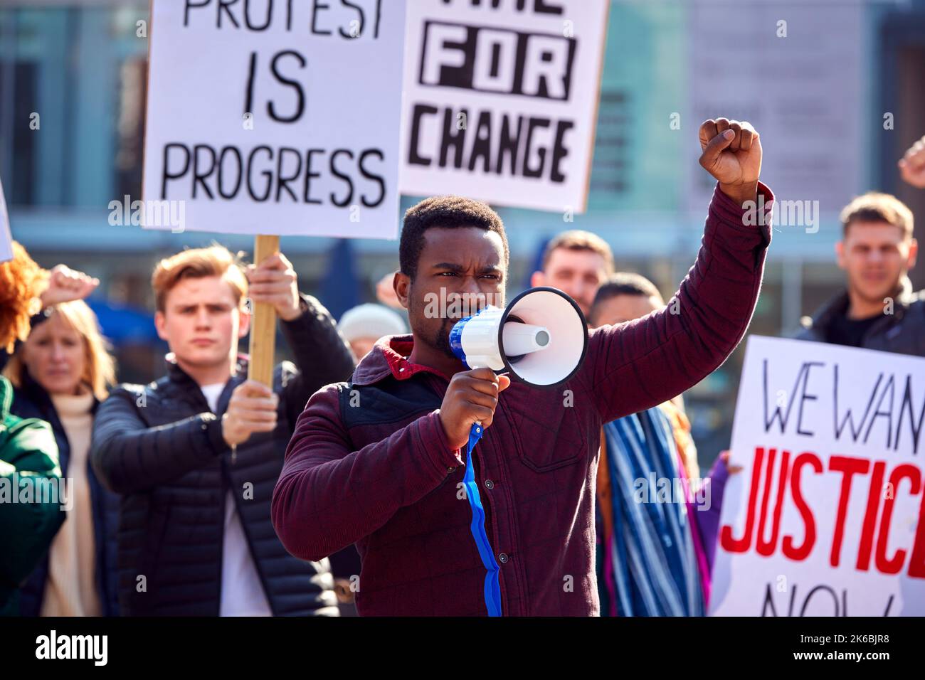 Protestors With Placards And Megaphone On Black Lives Matter ...