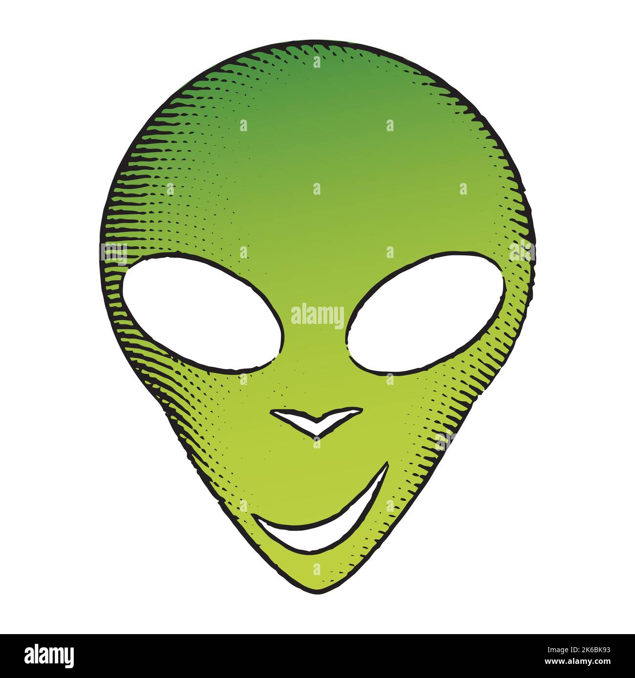 Illustration of Scratchboard Engraved Icon of Alien Face with Green ...