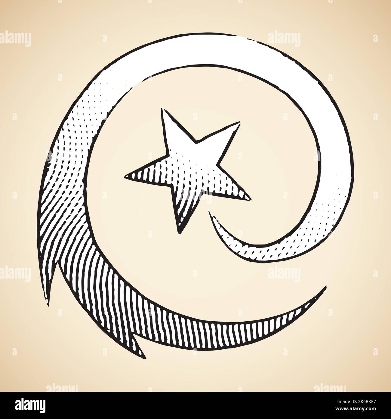 Illustration of Scratchboard Engraved Icon of Round Shooting Star with ...