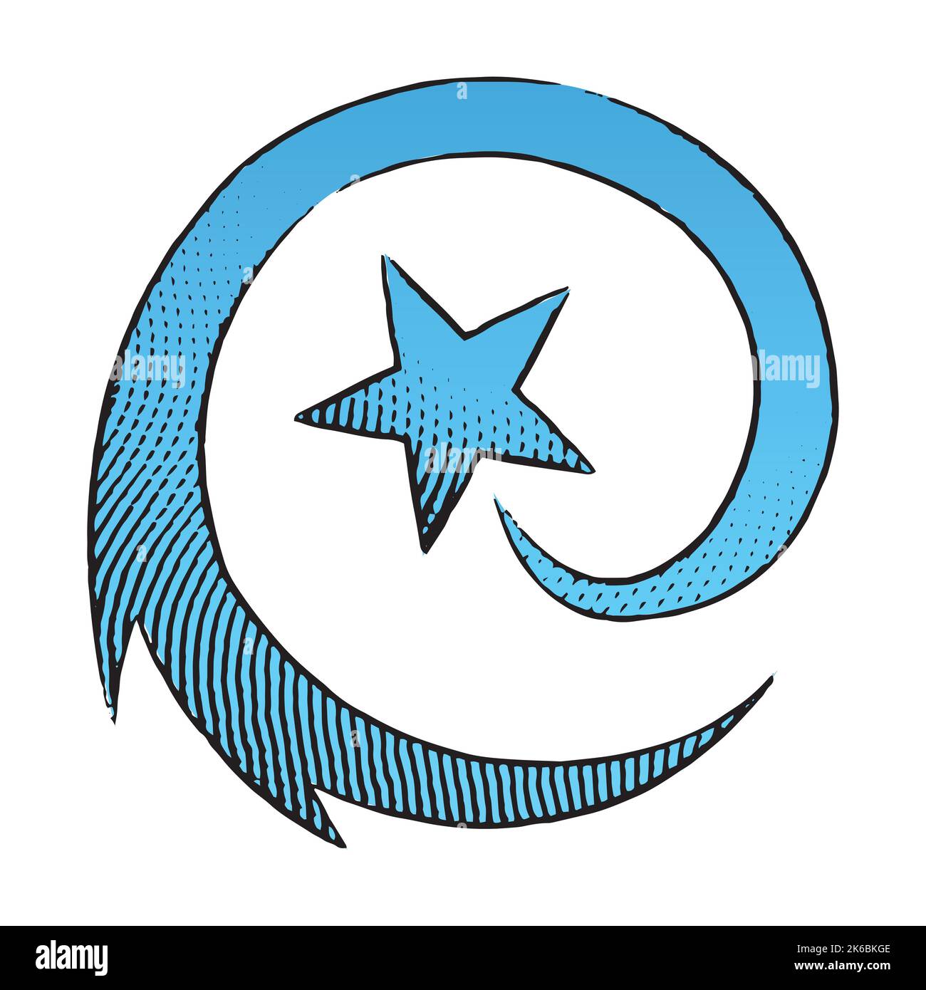 Illustration of Scratchboard Engraved Icon of Round Shooting Star with ...