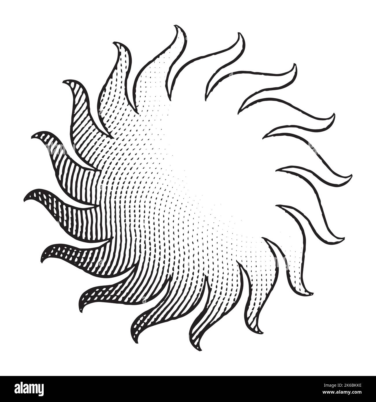 Illustration of Scratchboard Engraved Icon of Sun isolated on a White ...