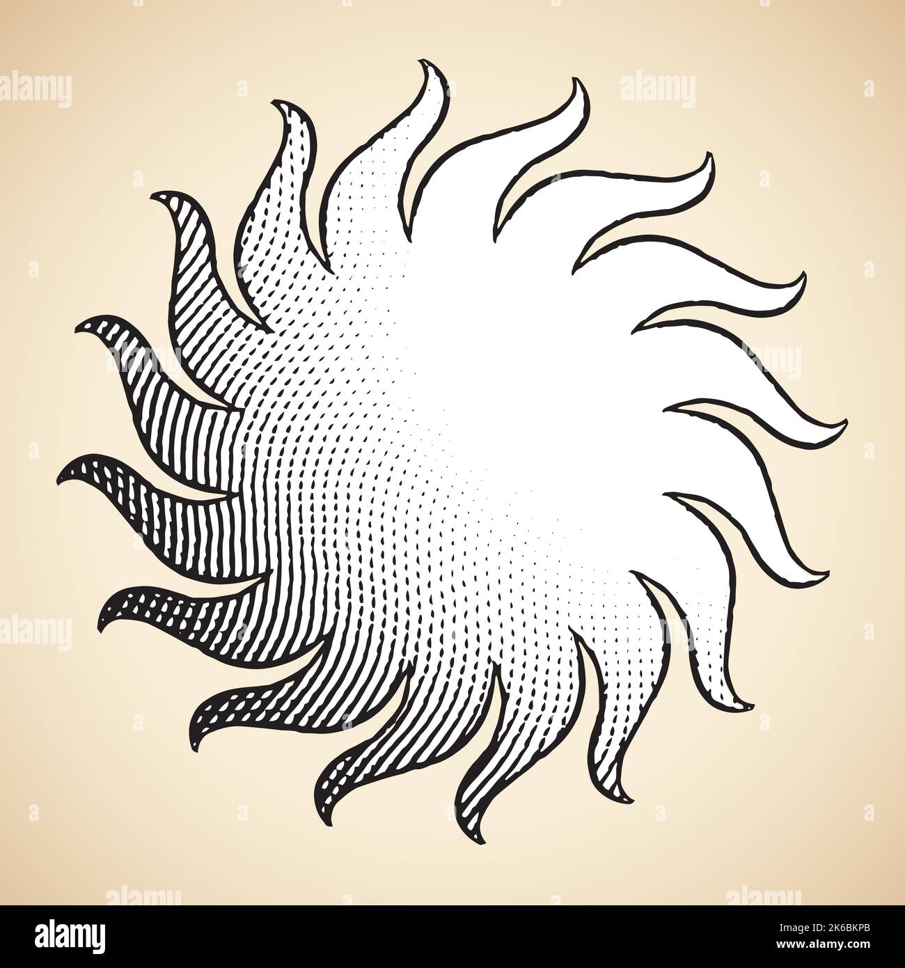 Illustration of Scratchboard Engraved Icon of Sun with White Fill ...