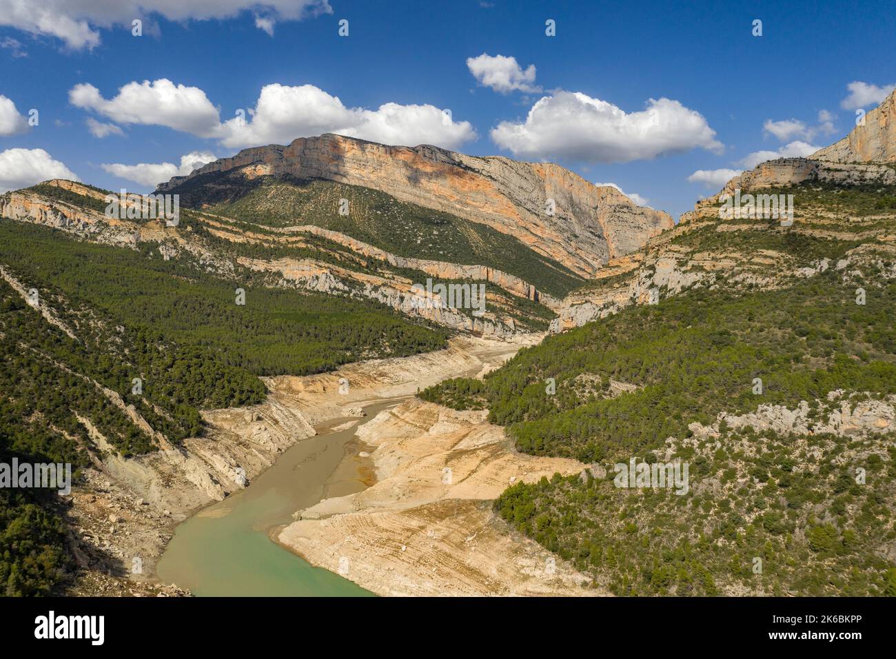 Canelles reservoir almost empty during the 2022 drought in front of the ...