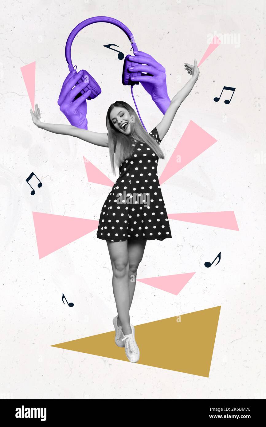 Collage photo of youngster pretty girl dancer carefree chill vacation ...