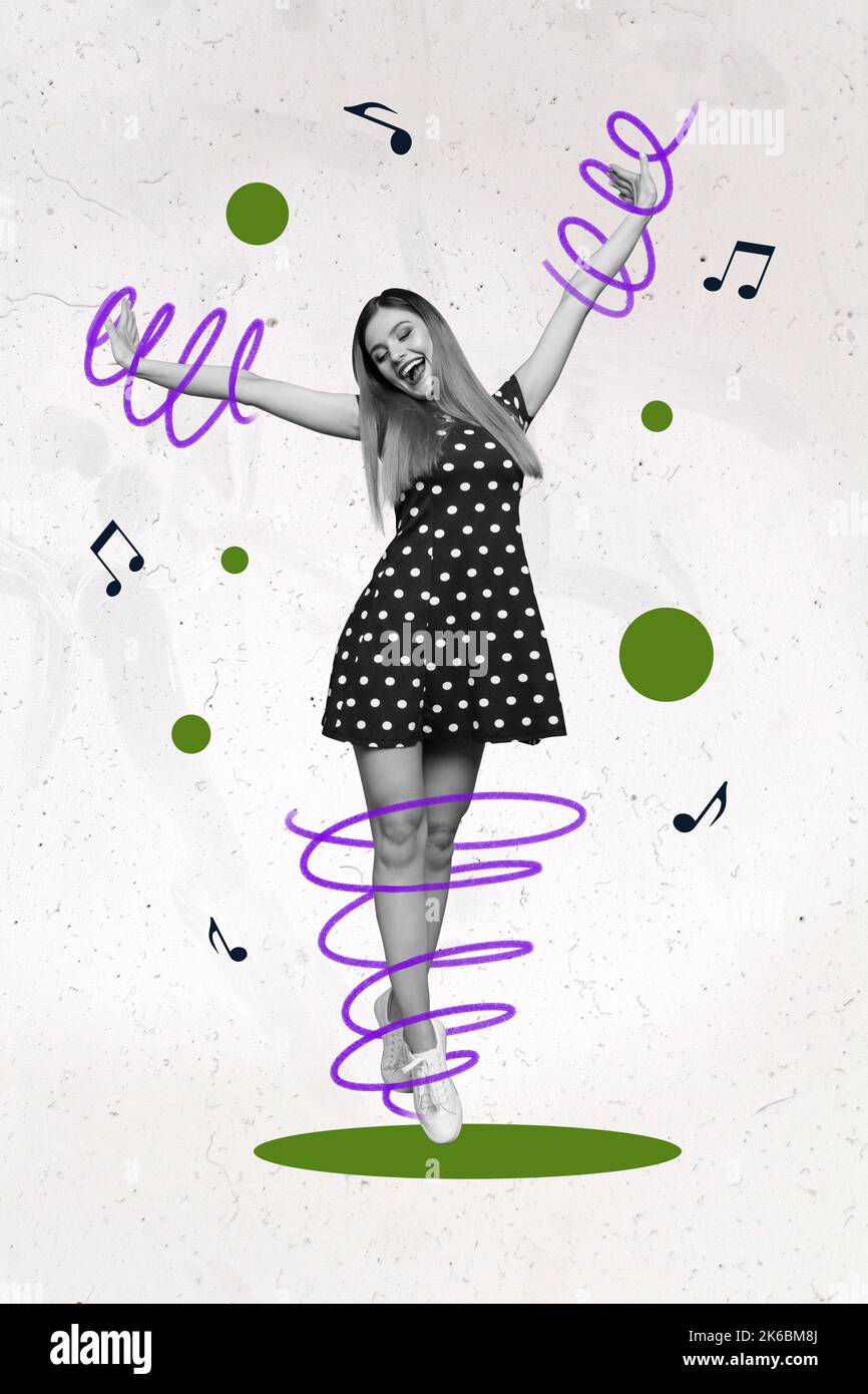 Collage photo of millennial lady jump air trampoline dancer carefree ...