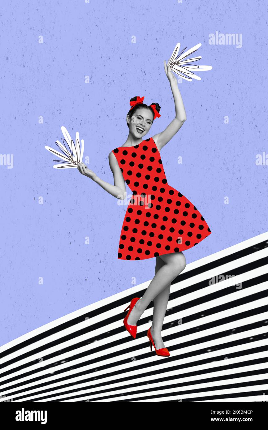 Composite collage picture image of excited cute young woman retro ...