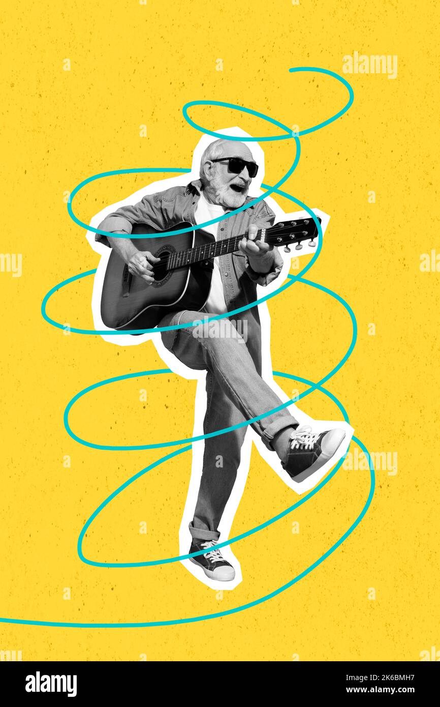 Collage 3d image of pinup pop retro sketch of funny funky retired old ...