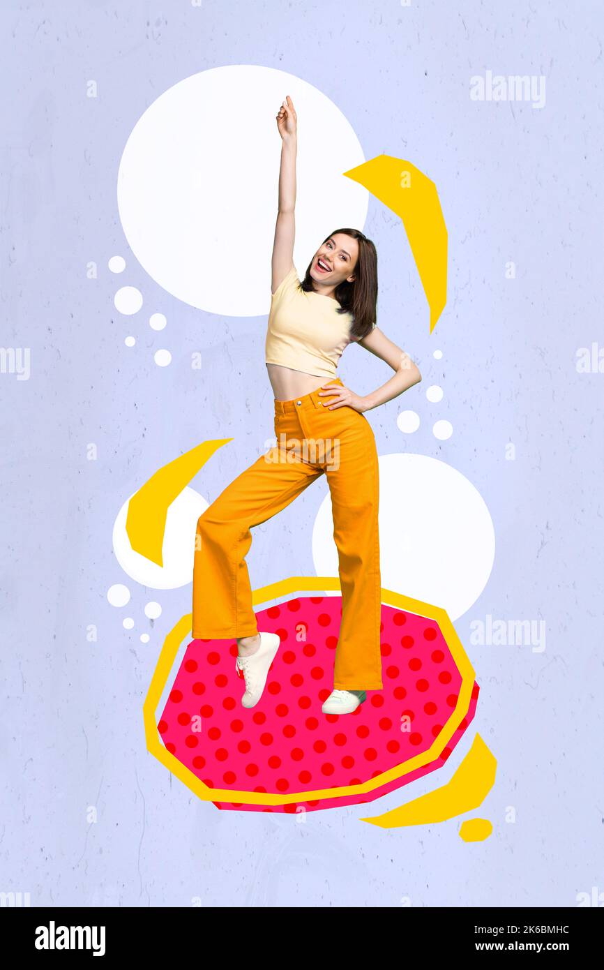 Creative trend collage of funny funky positive pretty young woman ...