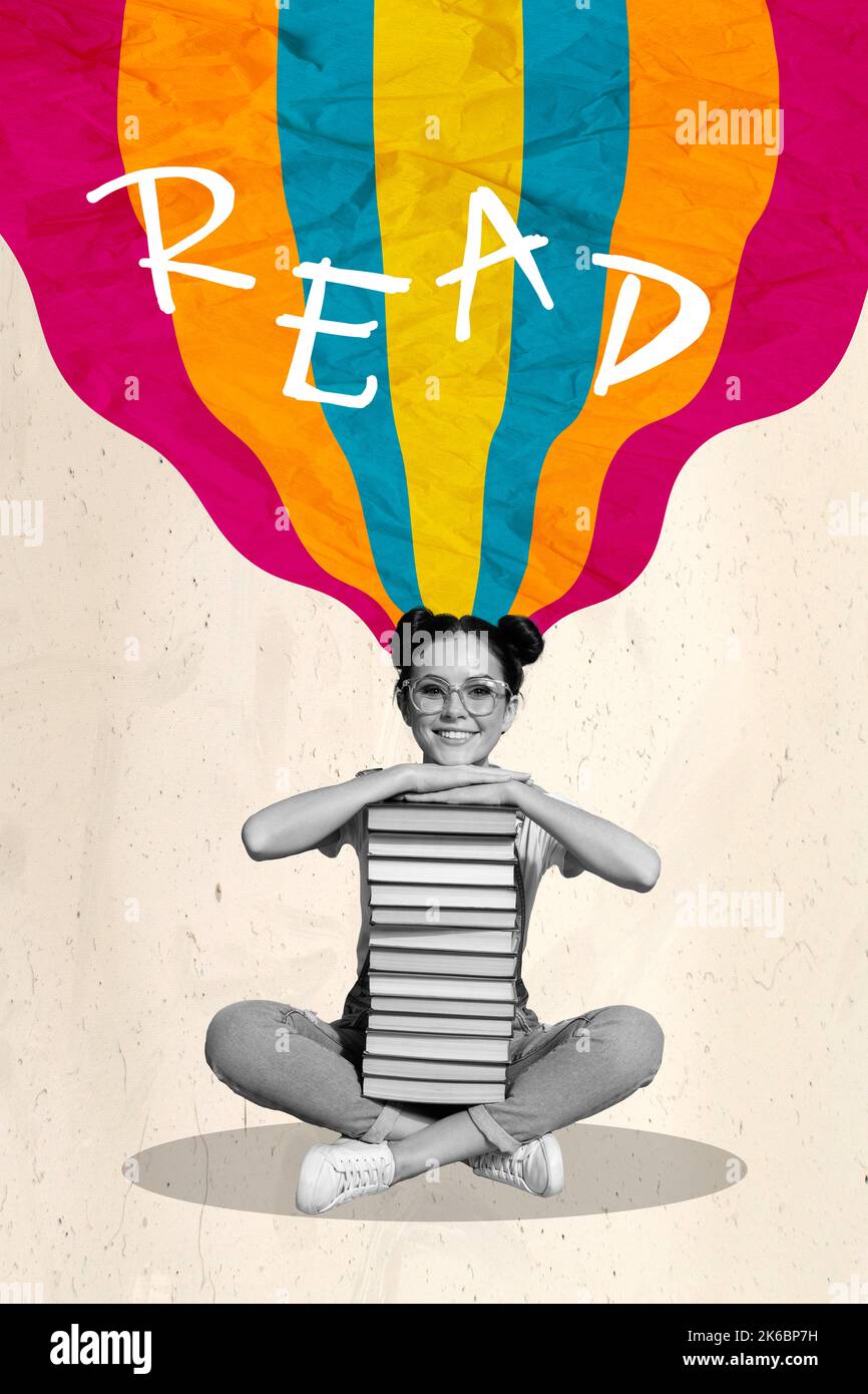 Composite collage picture image of cute charming young girl school girl ...