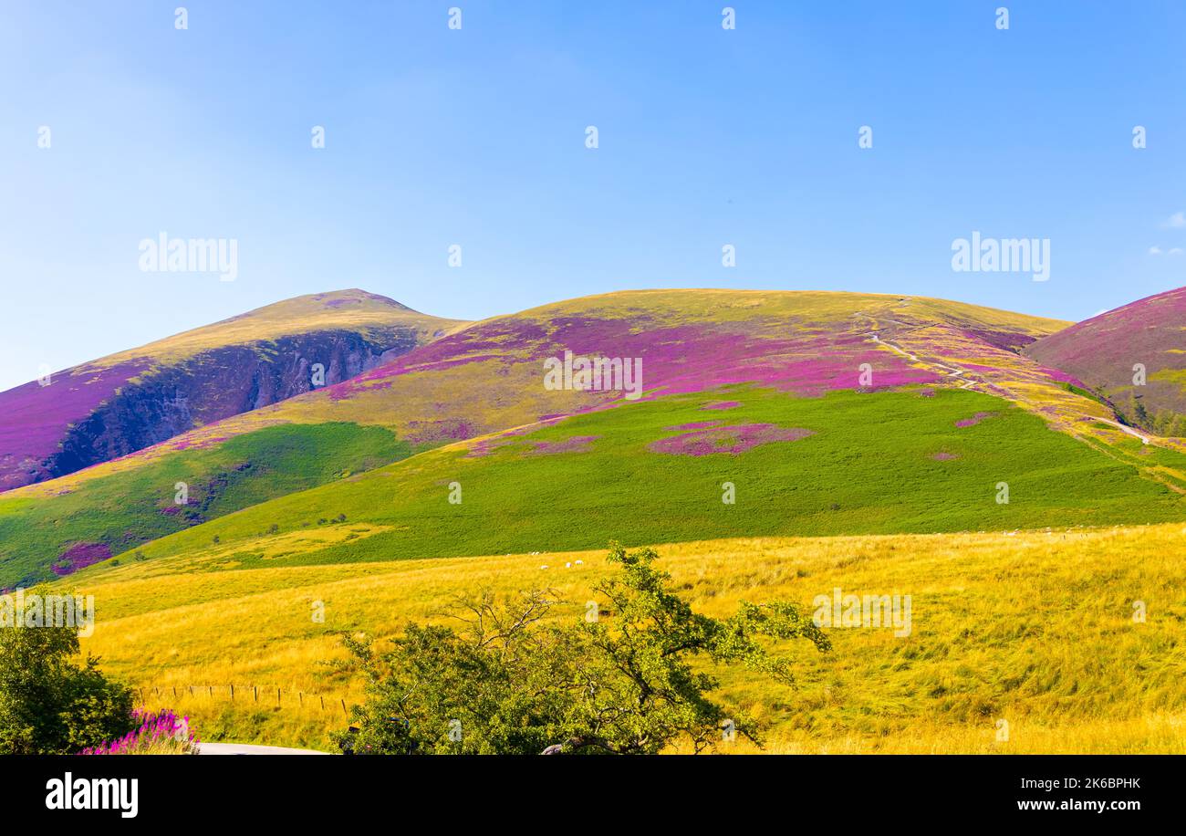 Aerial view of hills around Keswick in Lake District, a region and ...